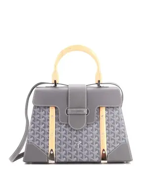 Goyard Mm Saigon Top Handle Bag Coated Canvas With Leather - Gray