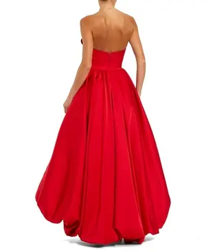 Mac Duggal Strapless Bubble Hem High Low Ball Gown
