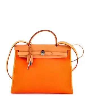 Hermès 31 Herbag Zip Leather And Toile - Orange