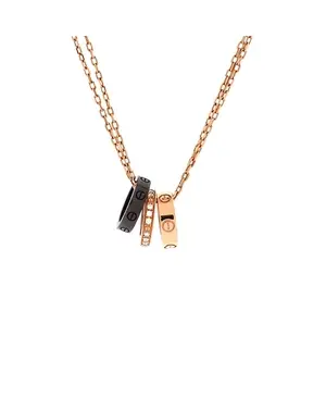CARTIER Love 3 Ring Pendant Necklace 18k Rose Gold And Ceramic With Diamonds, 16.5 - Pink
