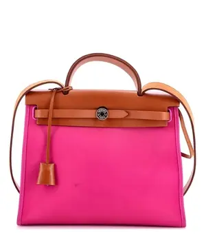 Hermès 31 Herbag Zip Leather And Toile - Pink