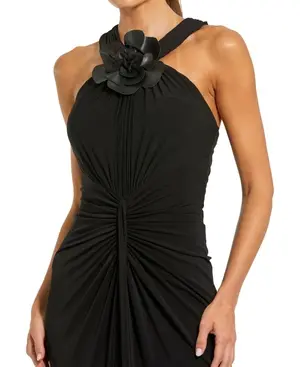 Mac Duggal Jersey Halter Gown With Floral Applique