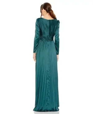 Mac Duggal Pleated Long Sleeve A-line Gown
