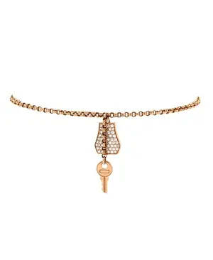 Hermès Small Kelly Clochette Chain Bracelet 18k Rose Gold With Pave Diamonds - Pink