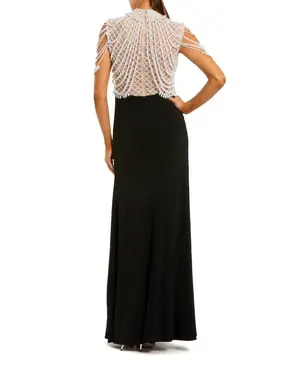 Mac Duggal Jersey Gown With Draped Pearl Beading