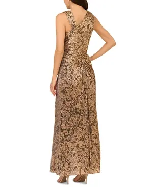 Adrianna Papell Metallic Crinkled Textured Gown