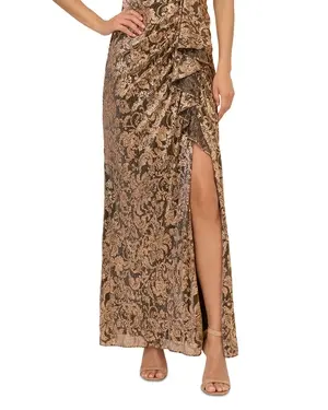 Adrianna Papell Metallic Crinkled Textured Gown