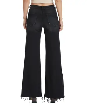 BAYEAS Mid Rise Wide Leg Denim Jeans Button Fly With Frayed Hem