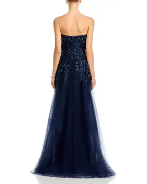 Rickie Freeman For Teri Jon Embellished Tulle Strapless Gown