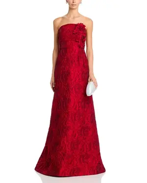 Rickie Freeman For Teri Jon Rose Jacquard Strapless Gown