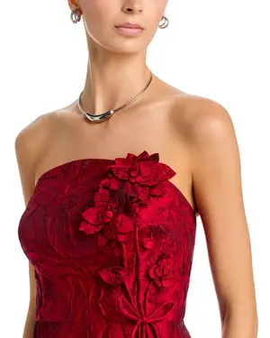 Rickie Freeman For Teri Jon Rose Jacquard Strapless Gown