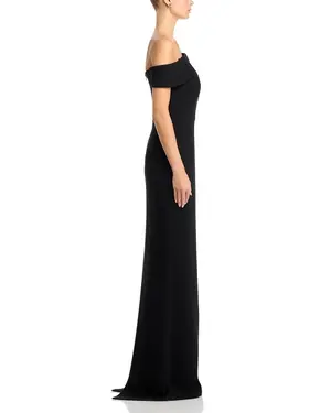 Rickie Freeman For Teri Jon Crepe Asymmetric Neck Embellished Gown