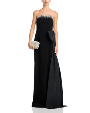 Rickie Freeman For Teri Jon Beaded Crepe Side Bow Strapless Gown