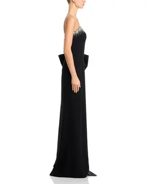 Rickie Freeman For Teri Jon Beaded Crepe Side Bow Strapless Gown