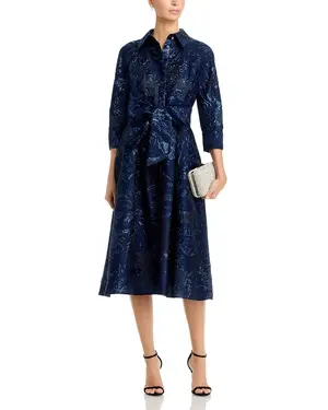 Rickie Freeman For Teri Jon Metallic Jacquard Shirtdress