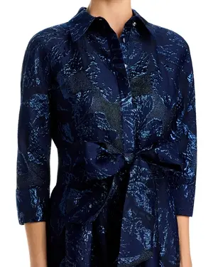 Rickie Freeman For Teri Jon Metallic Jacquard Shirtdress