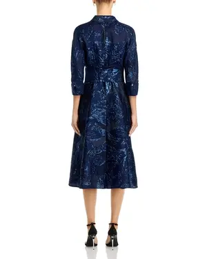 Rickie Freeman For Teri Jon Metallic Jacquard Shirtdress