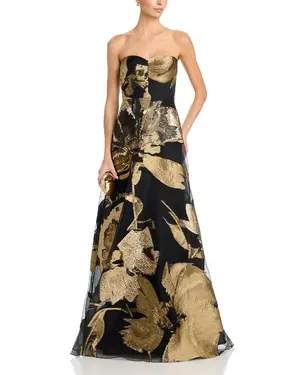 Rickie Freeman For Teri Jon Organza Jacquard Strapless Gown