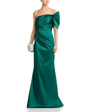 Rickie Freeman For Teri Jon Taffeta One Shoulder Bow Gown
