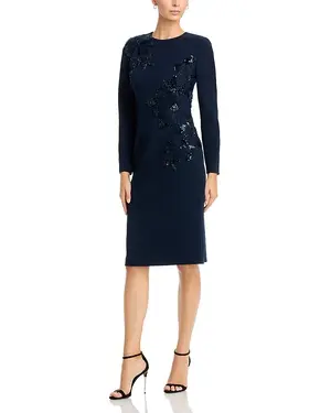 Rickie Freeman For Teri Jon Sequin Floral Applique Sheath Dress - Midnight
