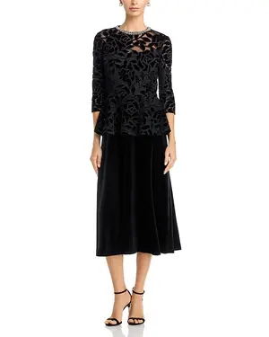 Rickie Freeman For Teri Jon Velvet Burnout Peplum Dress - Black