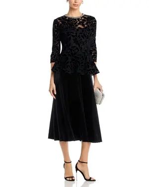 Rickie Freeman For Teri Jon Velvet Burnout Peplum Dress