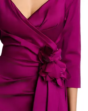Rickie Freeman For Teri Jon Taffeta Floral Applique Draped Gown
