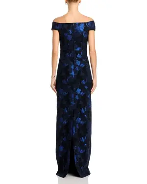Rickie Freeman For Teri Jon Jacquard Off-the-shoulder Column Gown