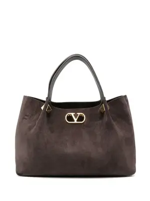 Valentino Garavani Vlogo Signature Large Suede Leather Tote - Brown