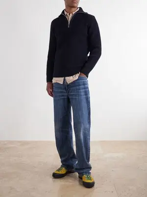 S.N.S. HERNING Fender Ribbed Wool Half-zip Sweater