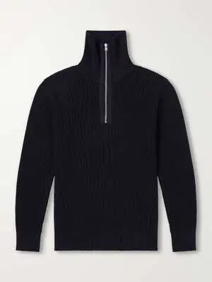S.N.S. HERNING Fender Ribbed Wool Half-zip Sweater