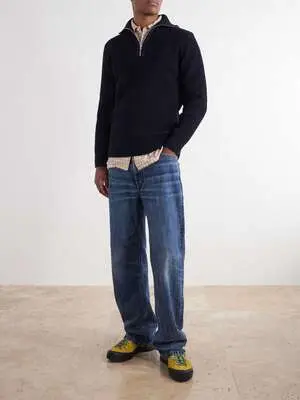S.N.S. HERNING Fender Ribbed Wool Half-zip Sweater