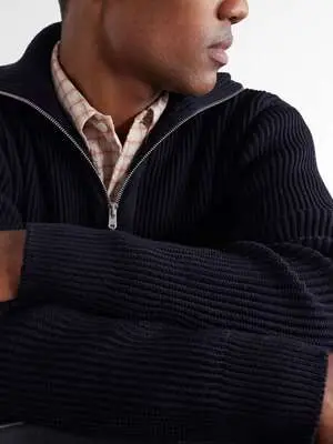 S.N.S. HERNING Fender Ribbed Wool Half-zip Sweater