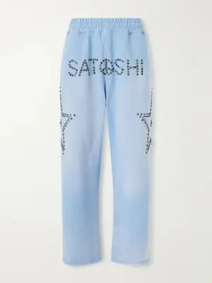SATOSHI NAKAMOTO Straight-leg Studded Cotton-jersey Sweatpants