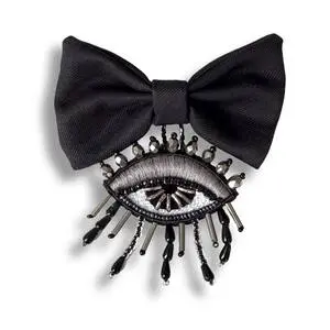 VETKA Black / Grey Black Eye Brooch With Bow – Obsidian Charm - Black/grey