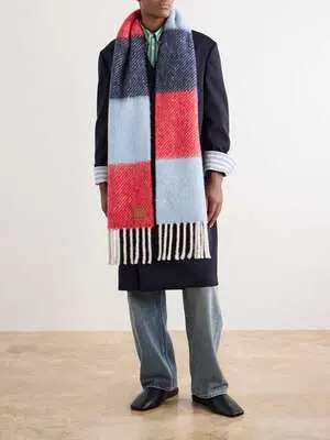 Loewe Fringed Striped Brushed Alpaca And Wool-blend Scarf