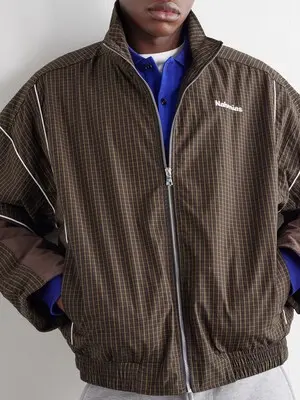 NAHMIAS Grid Checked Logo-embroidered Cotton Blouson Jacket - Brown
