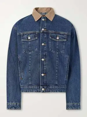 Nn07 Roy 1847 Organic Corduroy-trimmed Denim Jacket - Blue