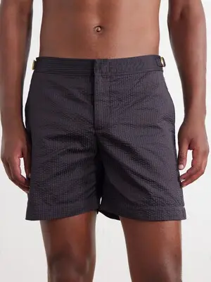Orlebar Brown Bulldog Straight-leg Mid-length Striped Seersucker Swim Shorts - Brown