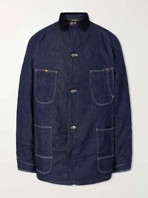 ORSLOW Corduroy-trimmed Denim Jacket - Blue