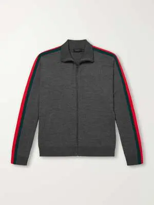 Gucci Web-intarsia Wool Zip-up Sweater