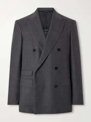 Dunhill Double-breasted Wool And Cashmere-blend Blazer - Gray