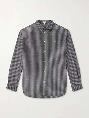 Loewe Logo-embroidered Checked Shirt - Gray