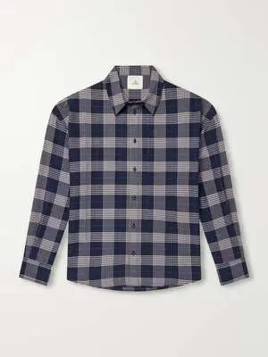 THE ELDER STATESMAN Checked Cotton Shirt - Navy