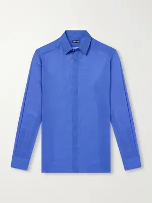 TOM FORD Micro-striped Silk-organza Shirt - Blue