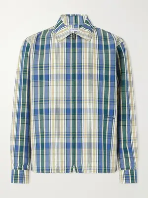 Burberry Logo-embroidered Checked Cotton And Linen-blend Jacket - Blue