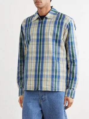 Burberry Logo-embroidered Checked Cotton And Linen-blend Jacket - Blue