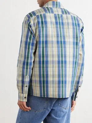 Burberry Logo-embroidered Checked Cotton And Linen-blend Jacket - Blue