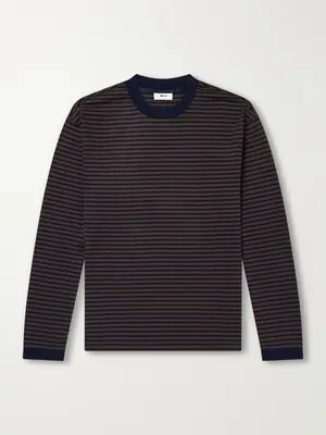Nn07 Lionel 30040 Striped Organic Cotton-jersey T-shirt - Blue