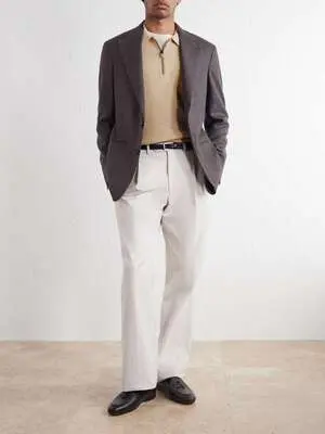 Canali Mock-rib Wool And Cashmere-blend Half-zip Polo Shirt